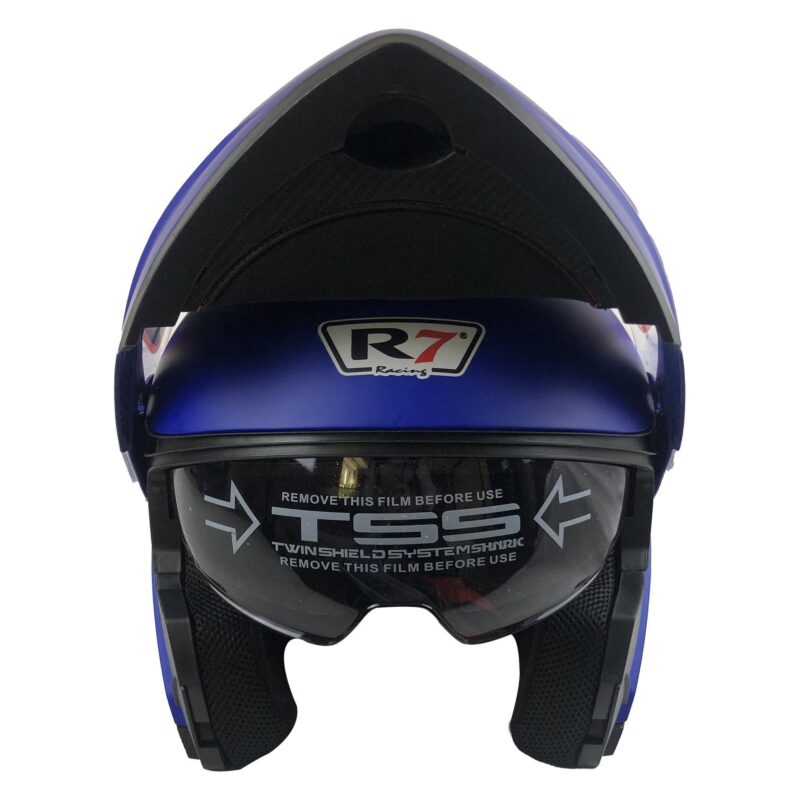 CASCO ABATIBLE R7 RACING ALFA DOBLE MICA DOT L AZUL MATE – Cascos y Accesorios Multimarcas